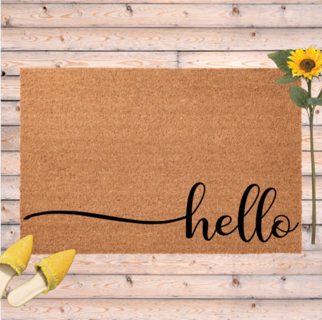 Hello Doormat Script, Hello Door Mat, Welcome Rug, Hand Painted Coir ...