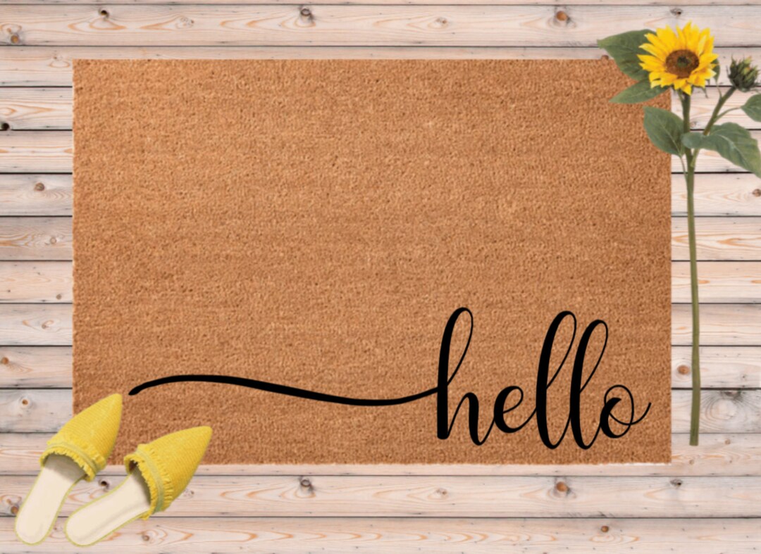 Hello Doormat Script, Hello Door Mat, Welcome Rug, Custom Painted Coir ...