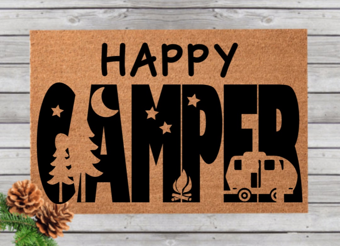 Camping, Camper, RV Doormat, Happy Camper Door Mat, Camper Hiker Tent ...