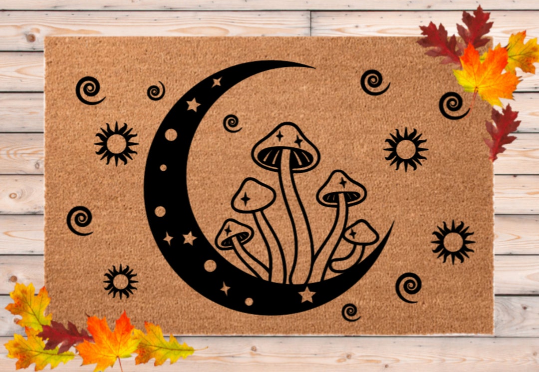 Moon Doormat, Mushroom Doormat, Boho Decor, Mystical Door Mat, Magical ...