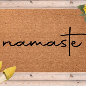 Namaste Outdoor Doormat, Script Sanskrit Yoga Front Welcome Mat, Peace ...
