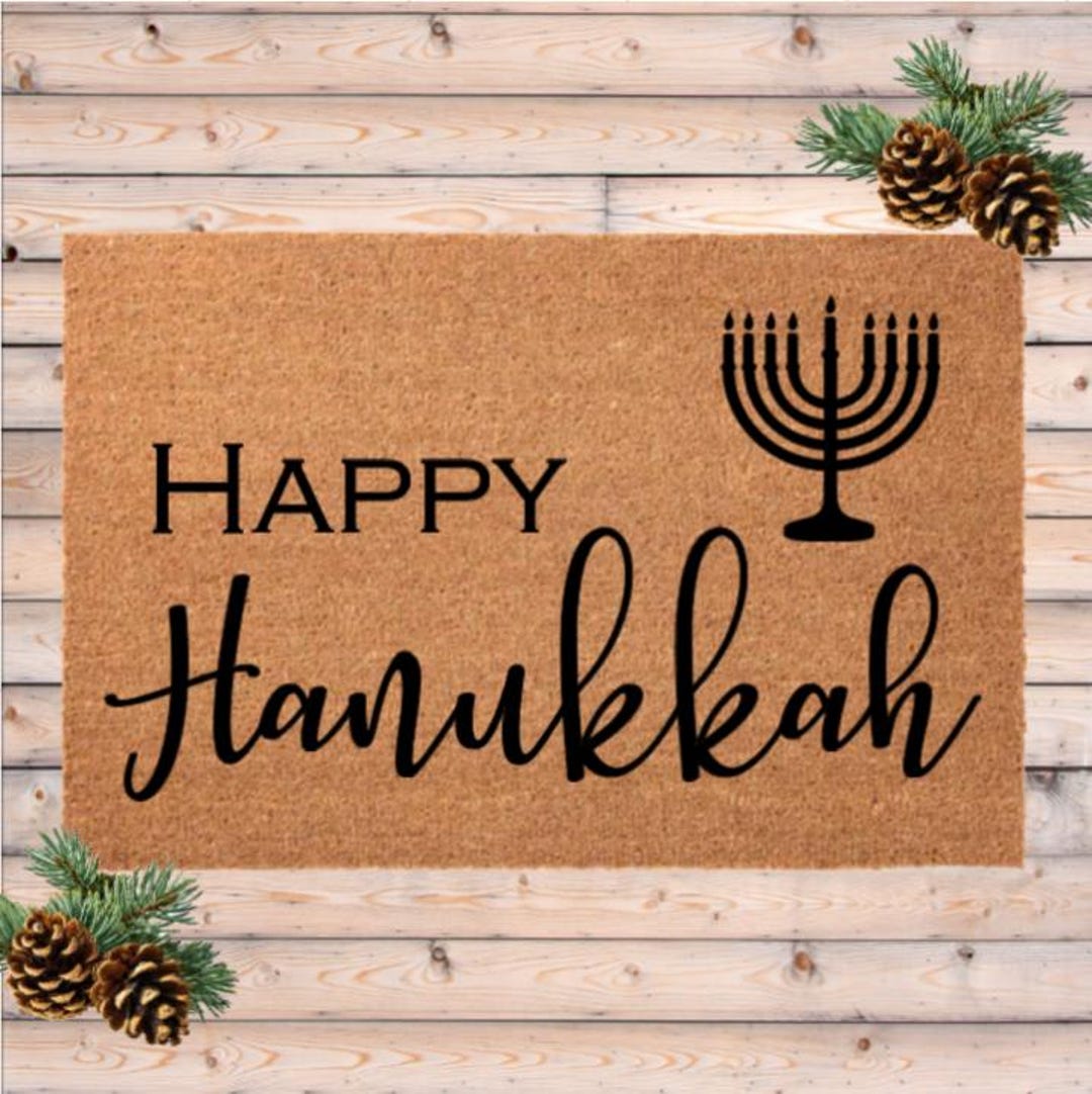 Happy Hanukkah Doormat, Chanukah Door Mat, Dreidel Menorah Jewish Star ...