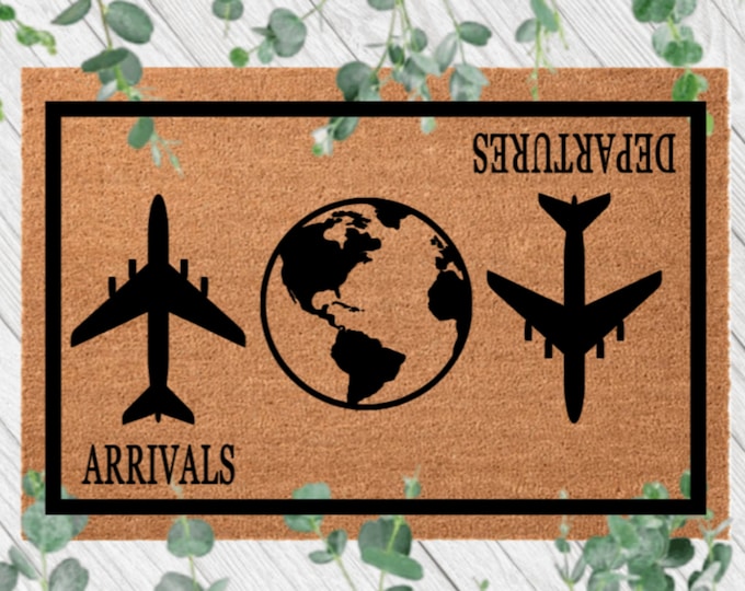 Arrivals Departures Airplane World Doormat, Frequent Flyer Outdoor Door ...