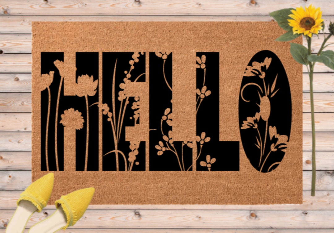 Hello Spring Doormat, Summer Door Mat, Flower Welcome Mat, Spring ...