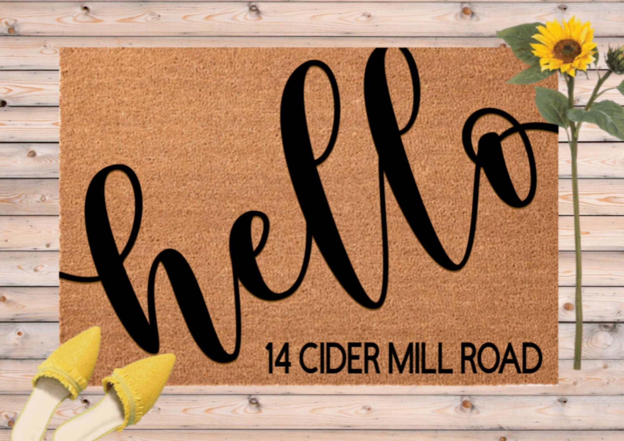 Hello Address Door Mat Script Hello diagonal doormat - Etsy.de