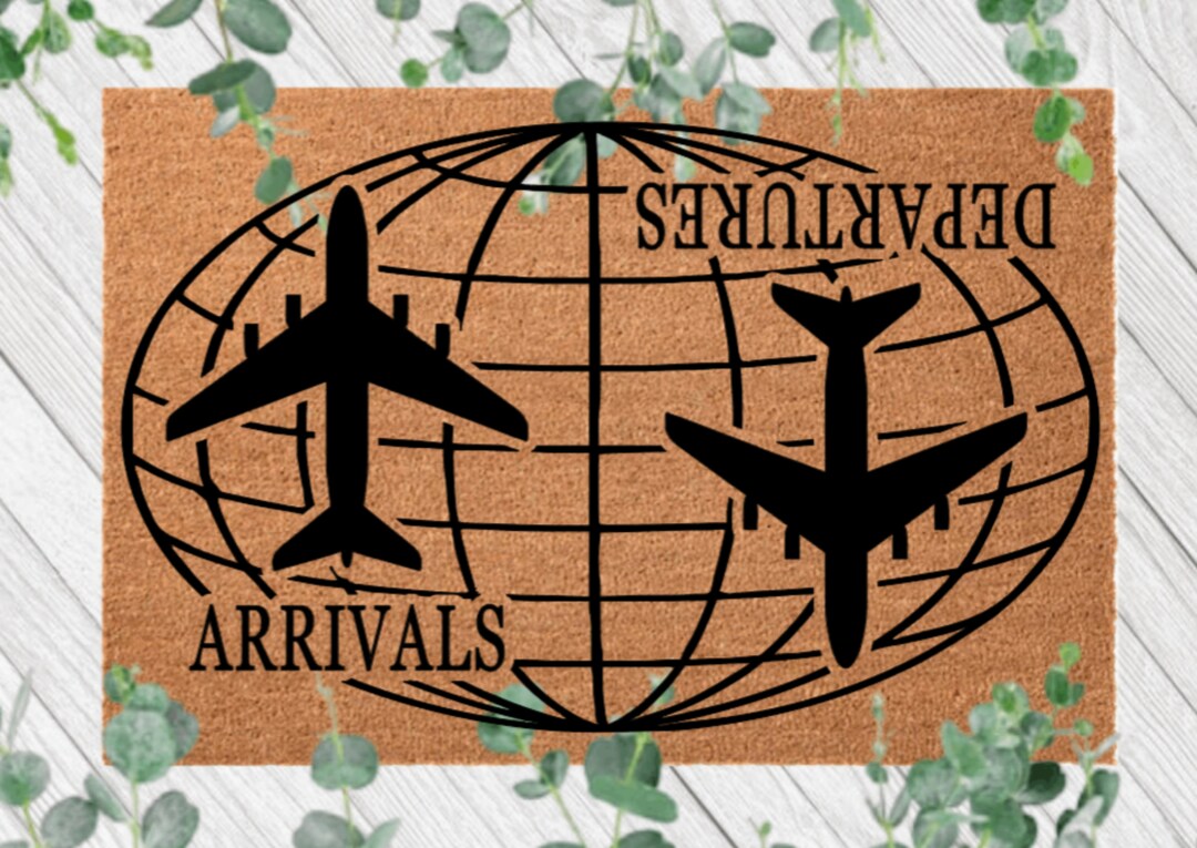 Arrivals Departures Airplane World Globe Doormat, Frequent Flyer Door ...