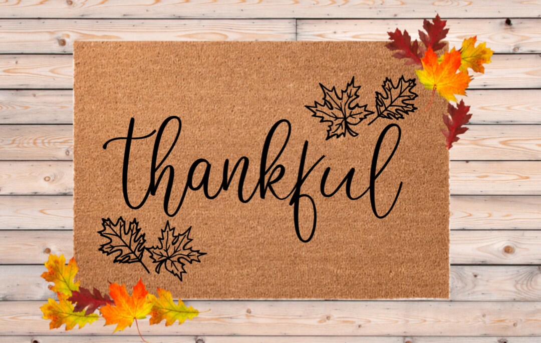 Thankful Fall Door Mat, Thanksgiving Outdoor Mat, Leaves Doormat, Fall ...