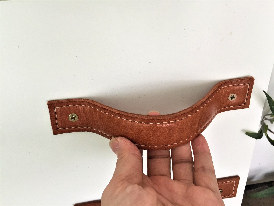Leather Drawer Pull // Leather Handle // Leather Pull // - Etsy