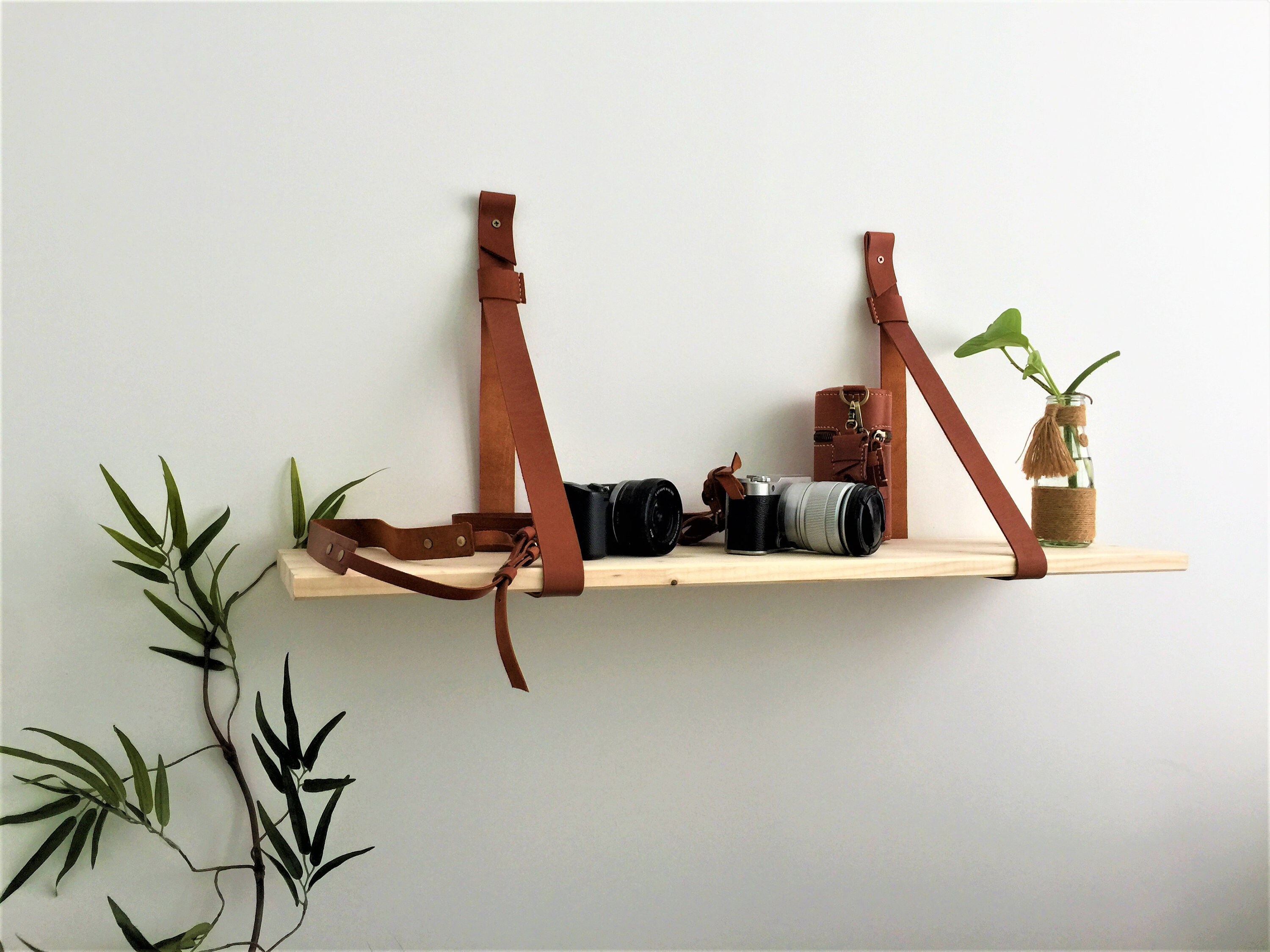 DIY HeadBoard // bookshelf // Leather Strap Wood Floating | Etsy