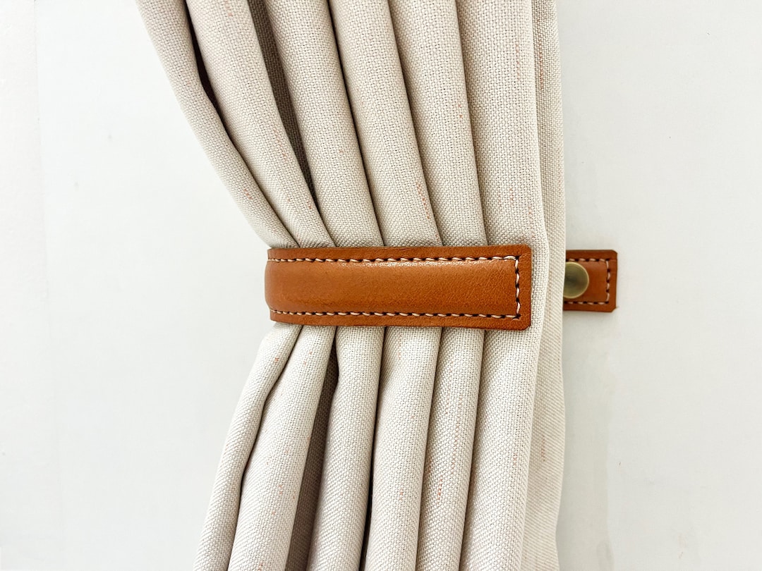 Hand-stitched Leather Curtain Tie Back – Wall-mounted, Japandi Decor - Etsy