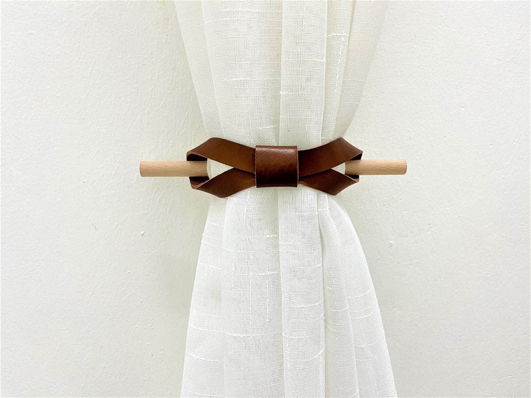 Leather Loop Curtain Tieback With Wood Stick – Minimalist Window ...