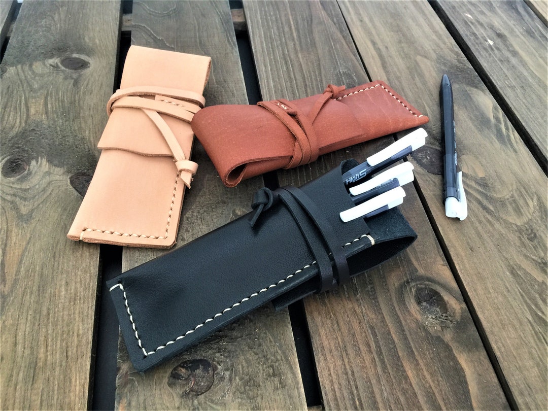 Handmade Leather Pencil Case: Wrap-around Pen Organizer - Etsy