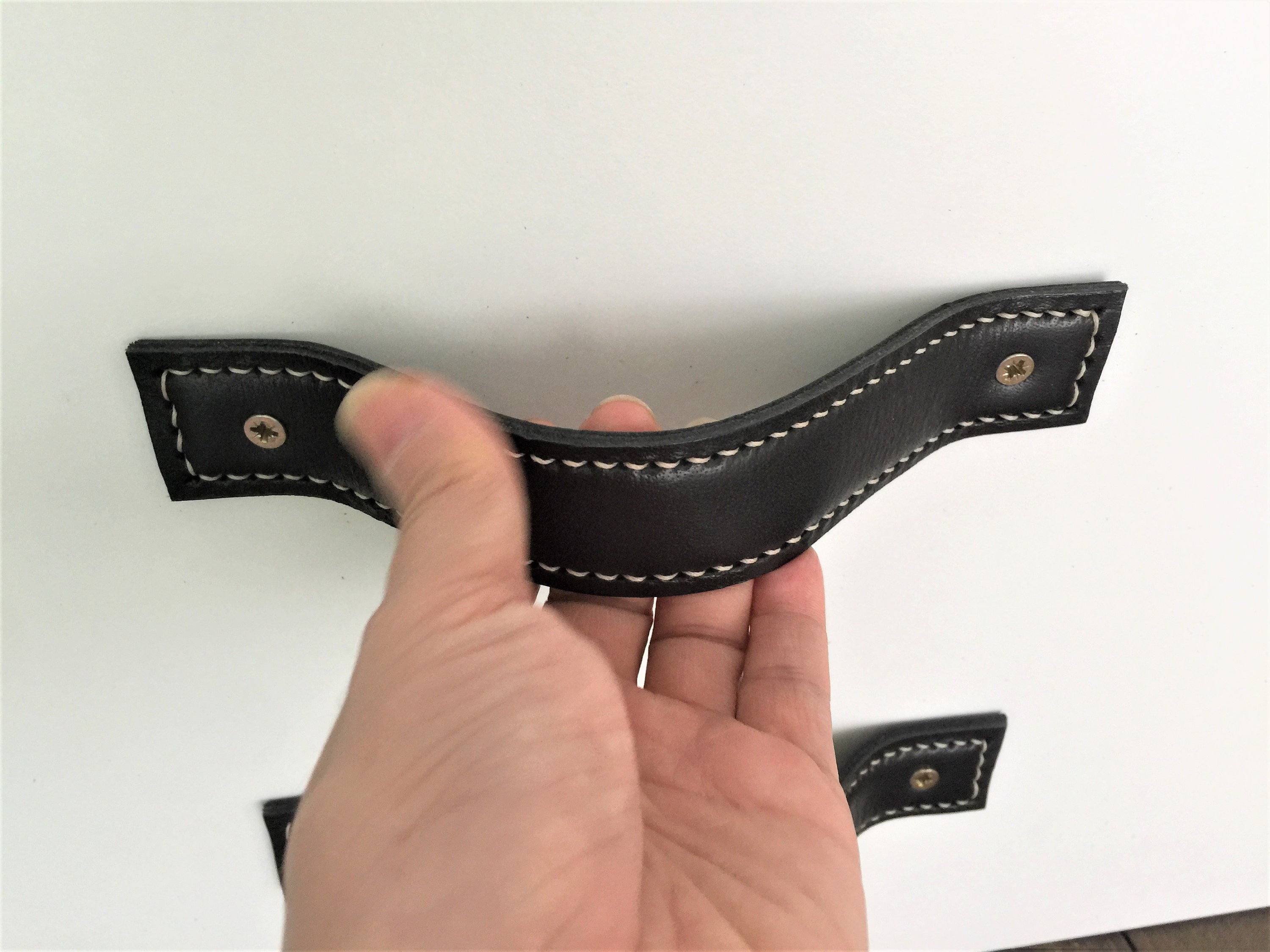 Leather Drawer Pull // Leather Handle // Leather Pull // - Etsy