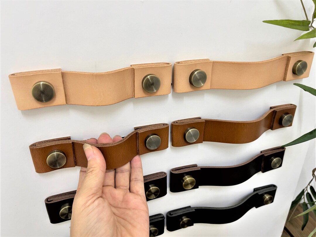 Handmade Leather Drawer Pulls – Rustic Modern Cabinet Handles - Etsy