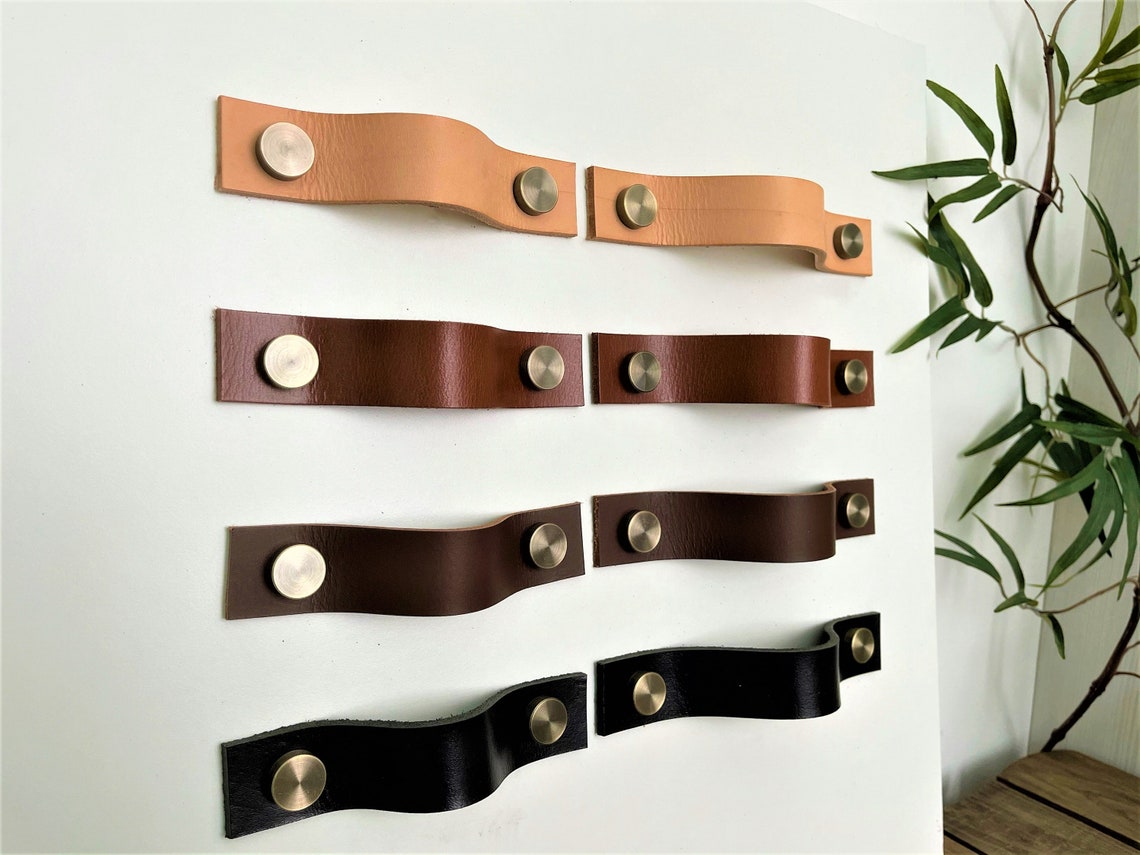 Leather Handle // Leather Drawer Pull // Leather Pull // - Etsy