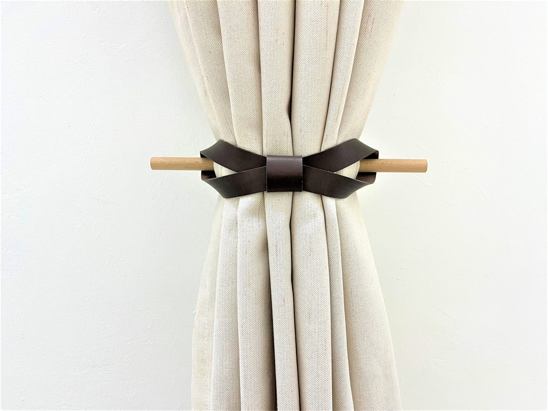 Leather Loop Curtain Tieback With Wood Stick - Modern Decor ...