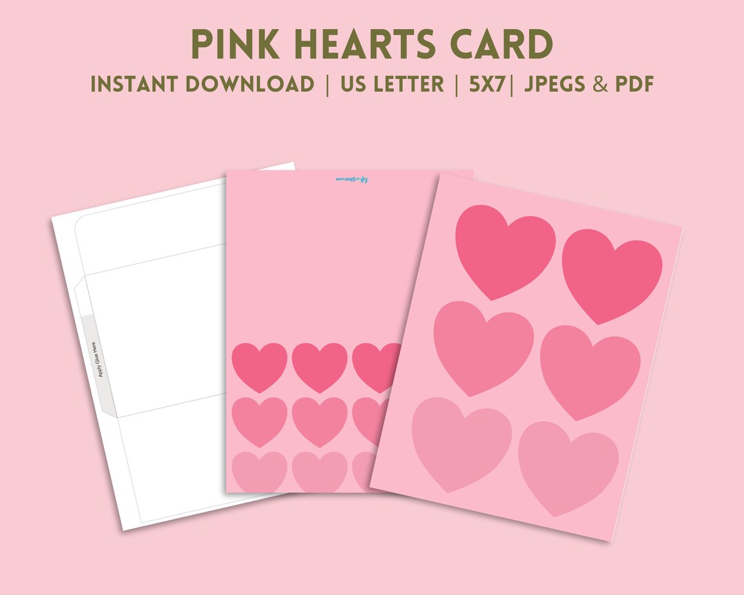 Printable Pink Gradient Hearts Digital Note Card 5x7 - Etsy