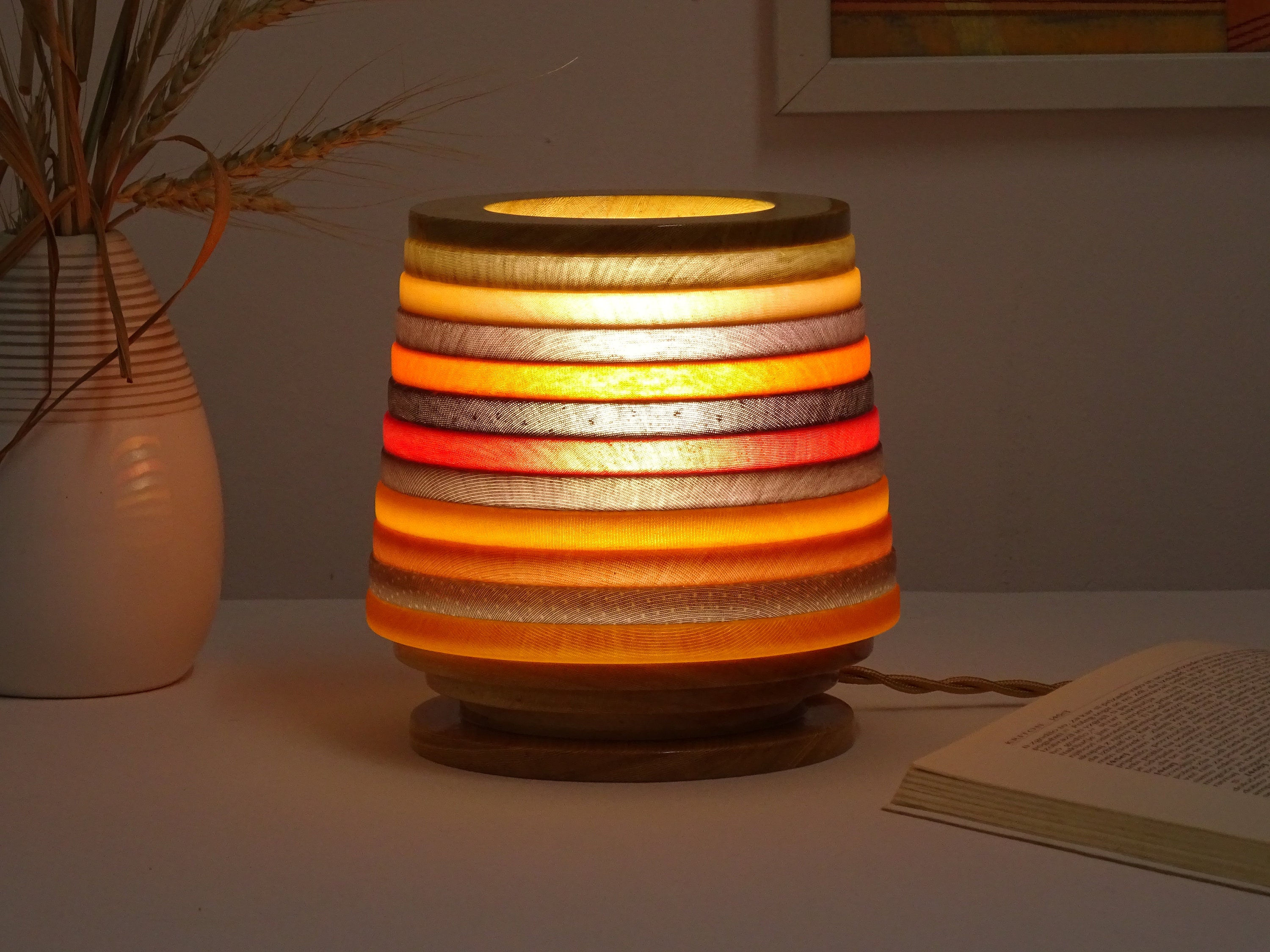 Small Orange Table Lamp, Resin Fabric Wood Decorative Light, Handmade ...