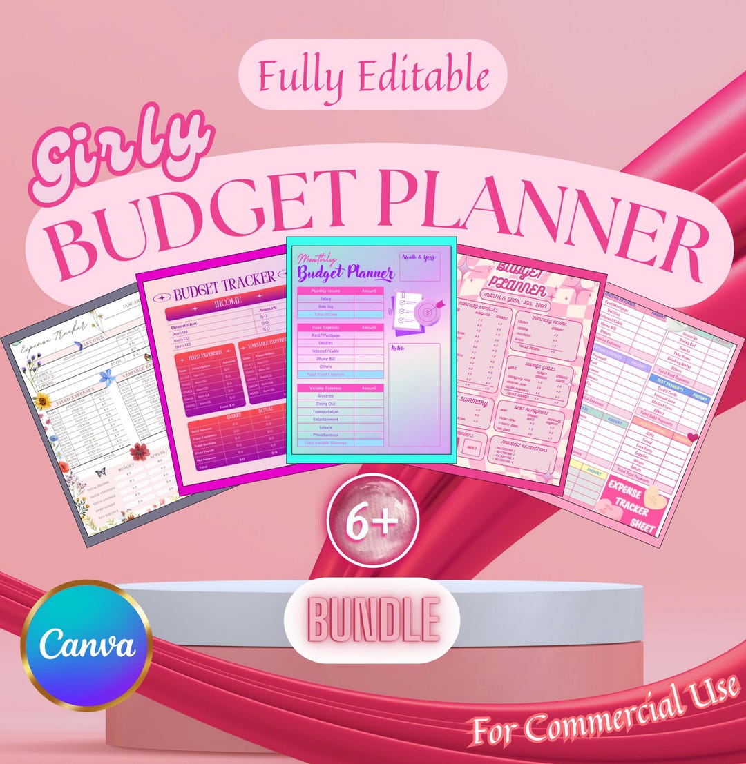 Girly Aesthetic Budget Planner Templates Bundle | 6 Editable Canva ...