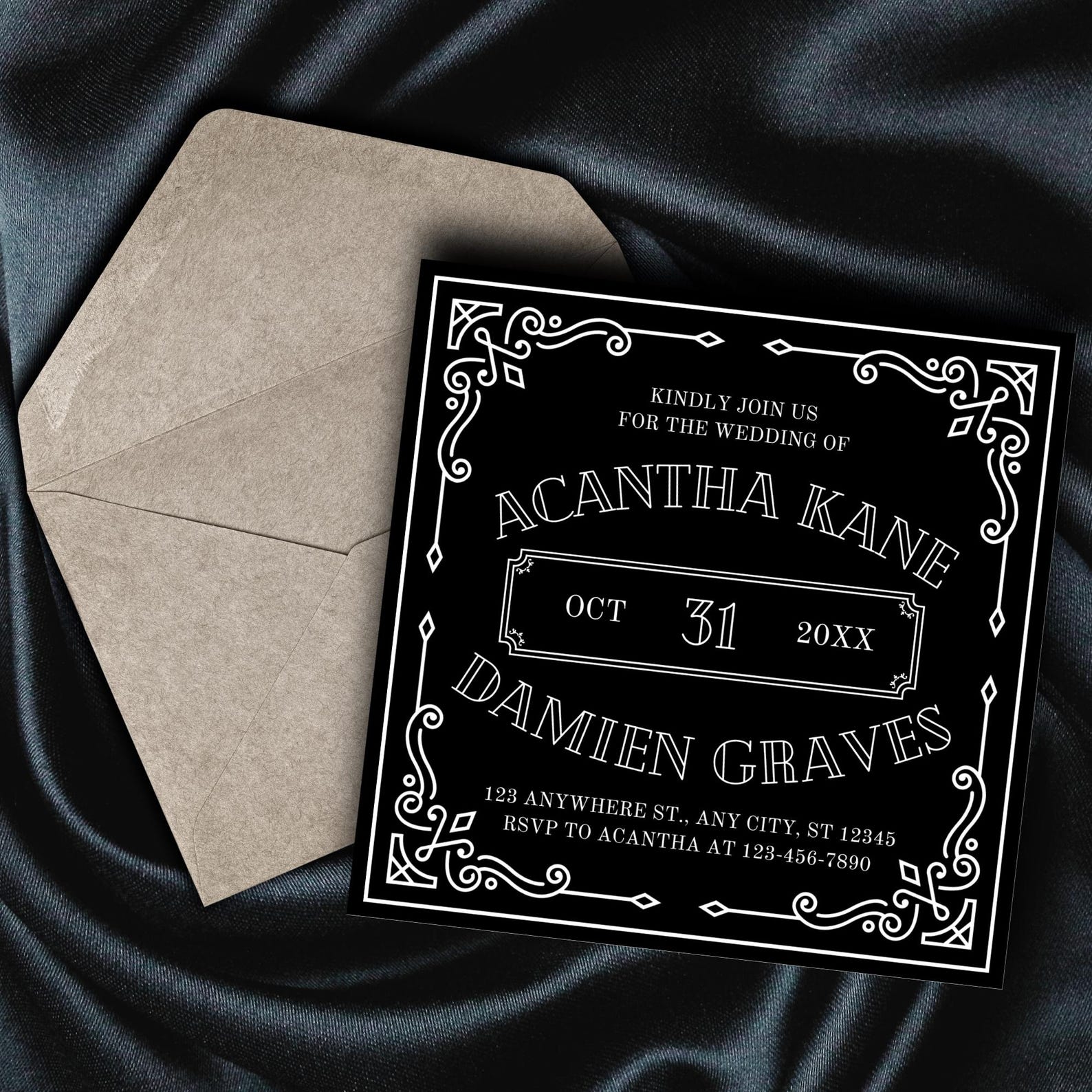 Gothic Wedding Invitation Template | Dark Elegant Canva Invitation ...