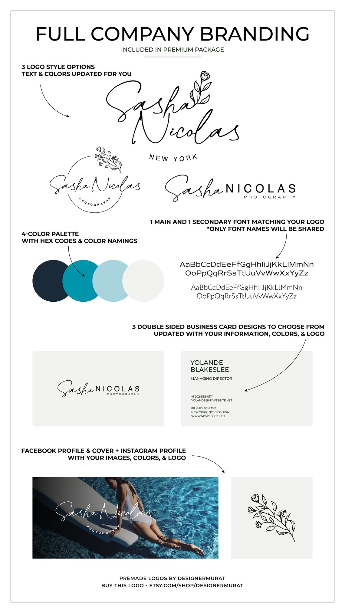 Premade Script Professional Photographer Logo Design Template | Etsy