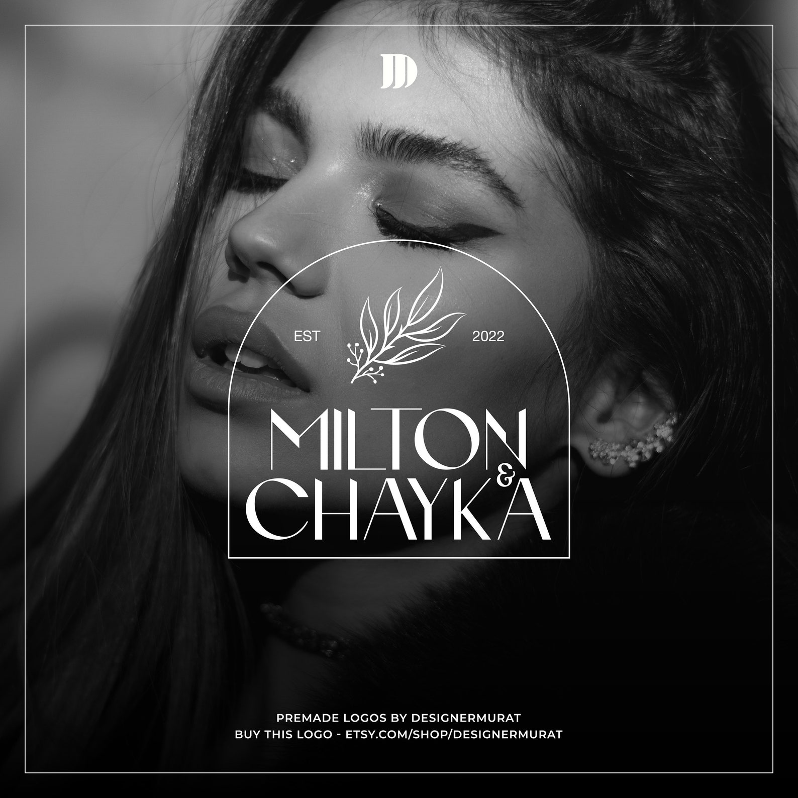 Premade Modern Leaf Monogram Circle Logo Design Custom | Etsy