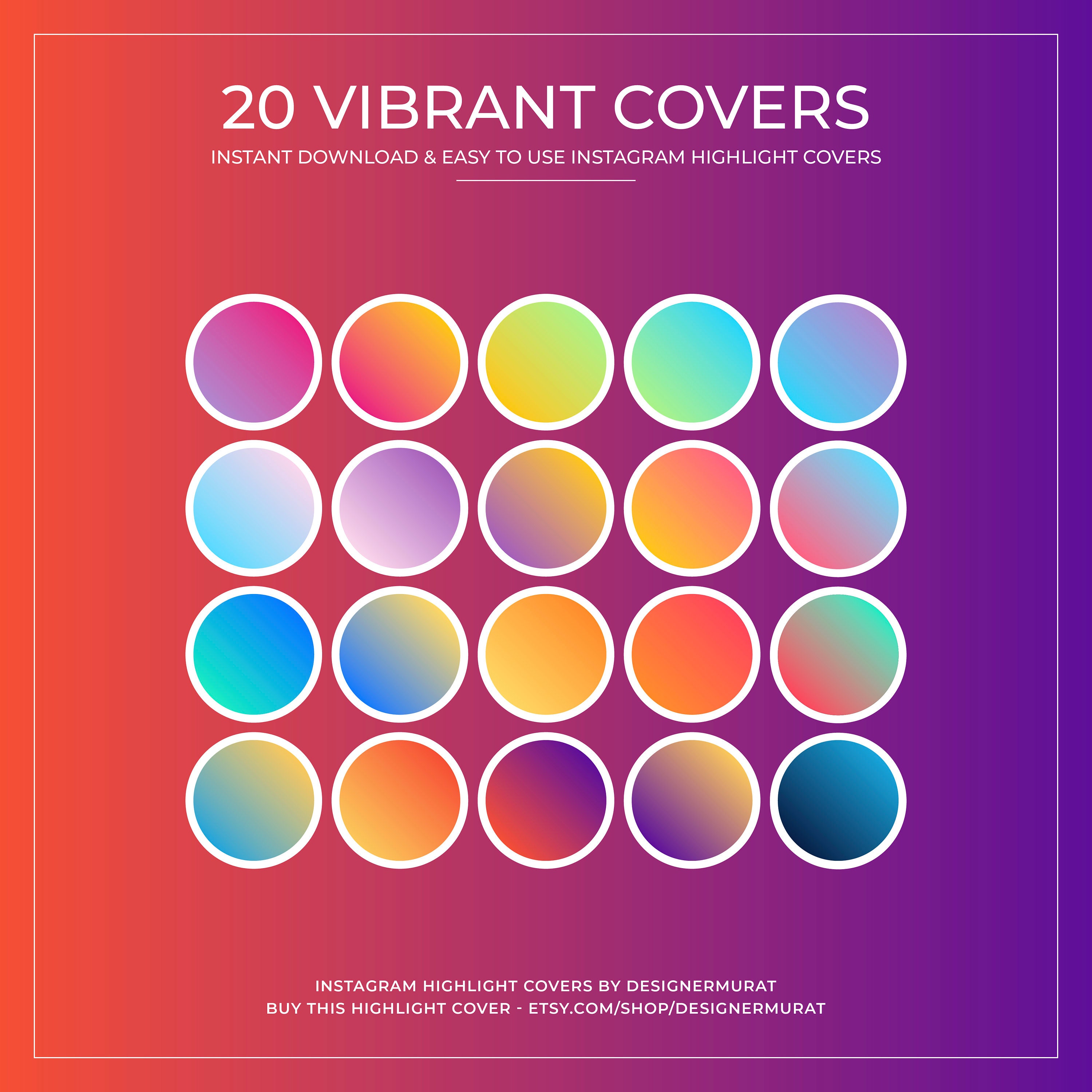 20 Vibrant Gradient Colors Instagram Story Highlights, Abstract IG ...