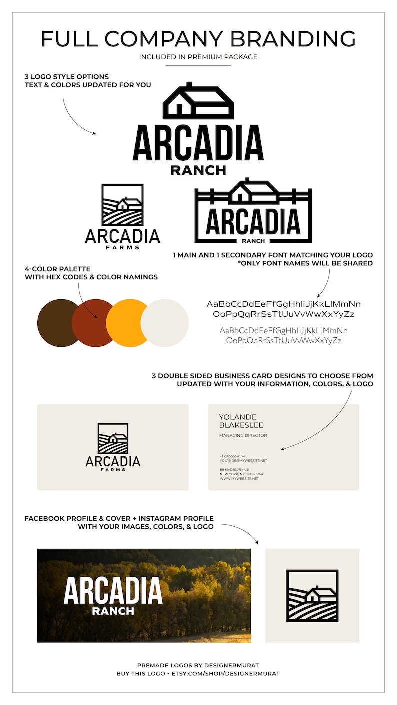 Premade Modern Ranch Logo Design Template Custom Farm Logo | Etsy