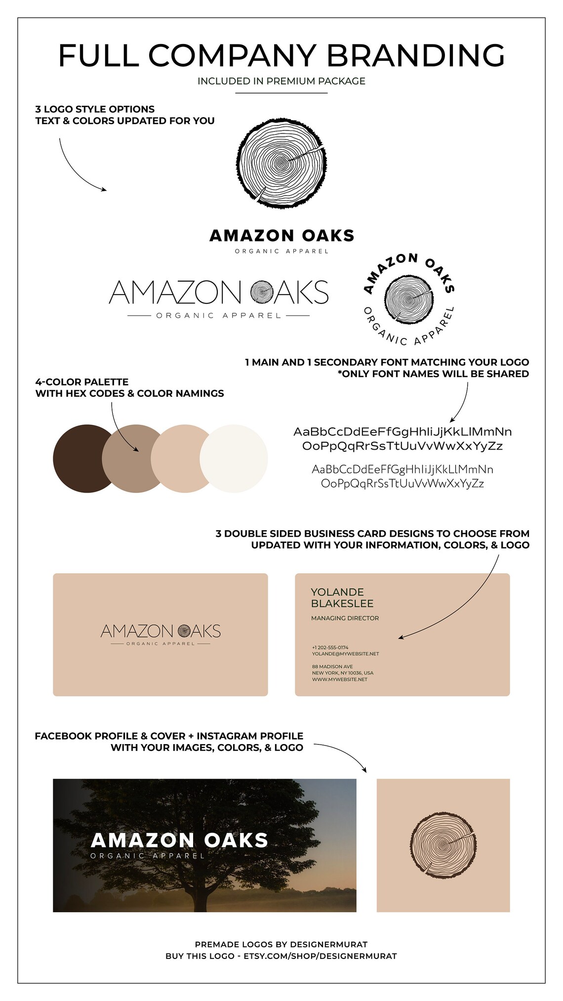 Premade Modern Tree Trunk Logo Design Template Oak Tree - Etsy