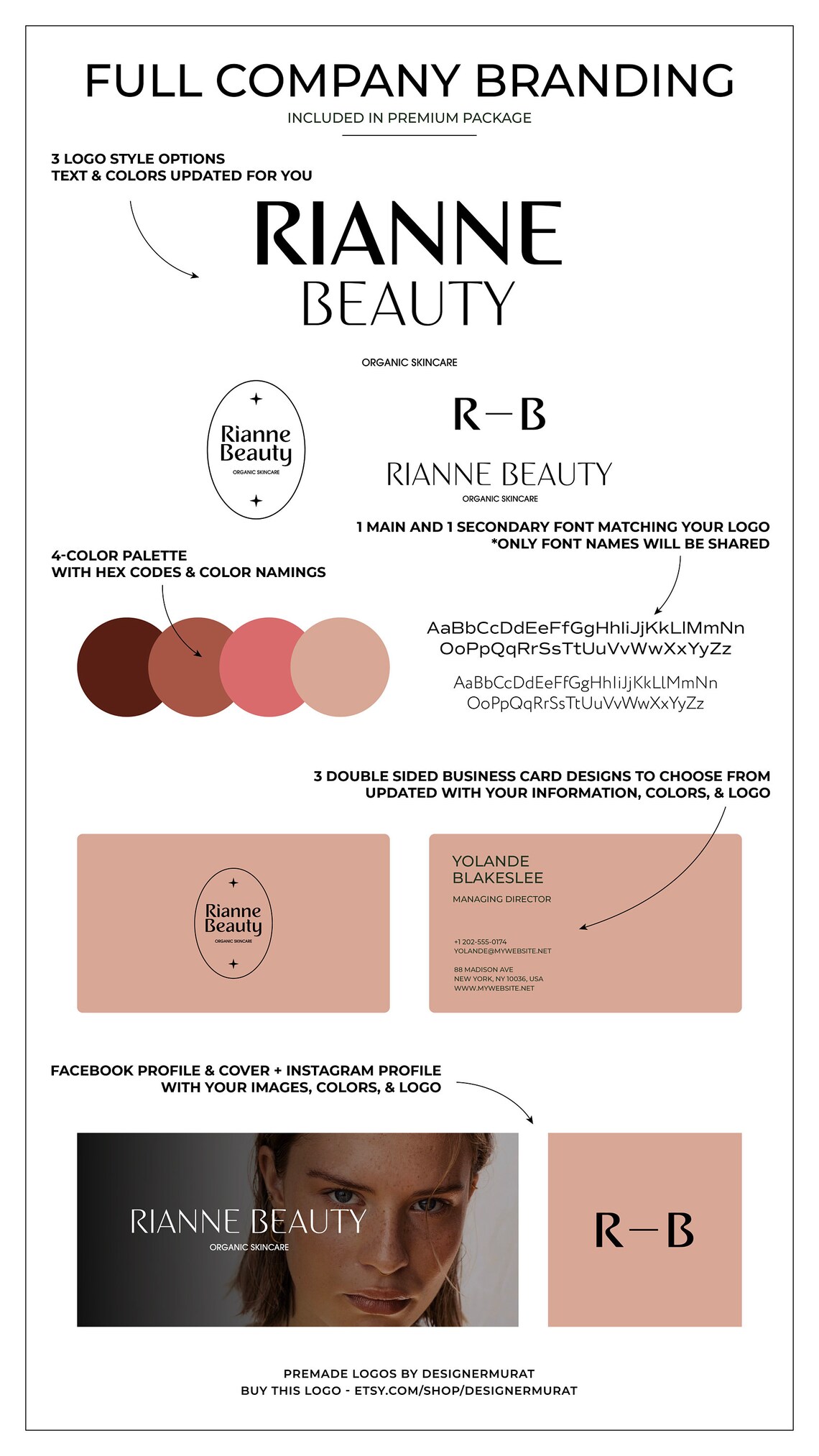 Premade Minimalist Text Beauty Salon Logo Design Custom | Etsy