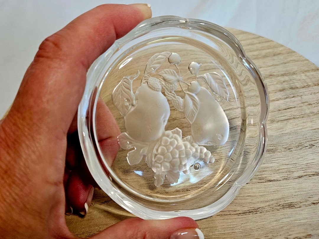 Val St. Lambert Glass Coasters, Brussels Fruit Intaglio Pressed Pattern ...