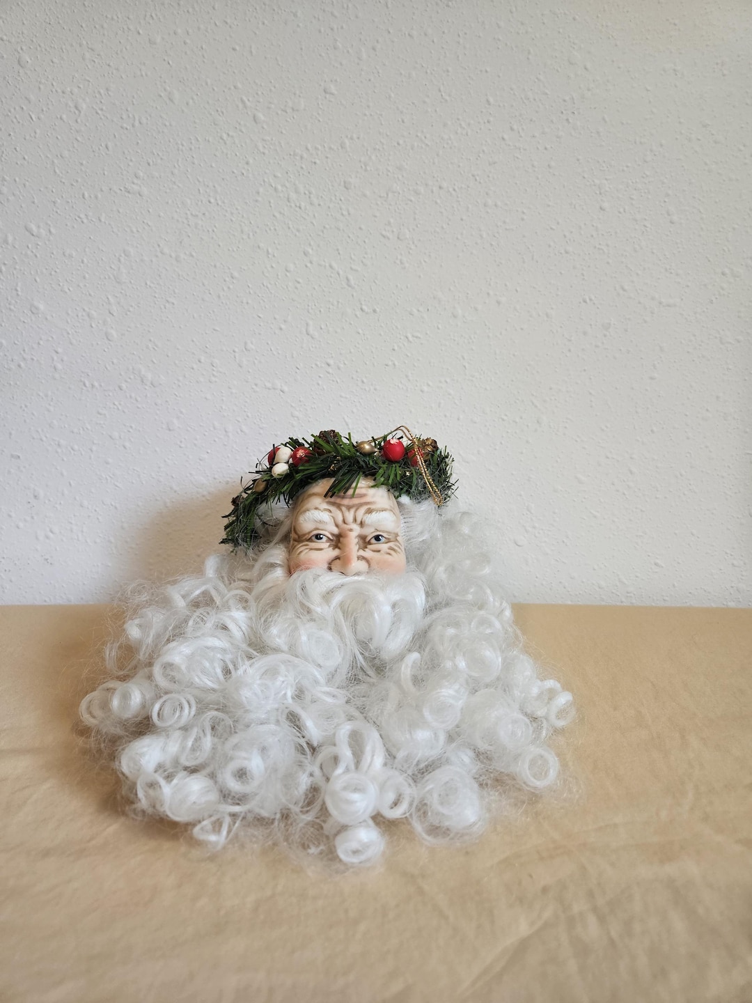 Porcelain Santa Head With Curly White Beard and Wreath, Santa Head ...