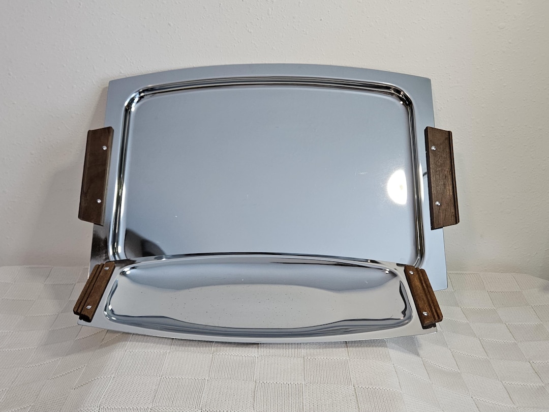 Kromex Serving Trays With Walnut Handles, 2 Vintage Serving Trays - Etsy