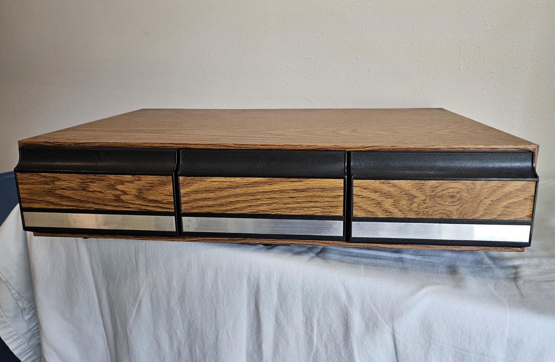 VHS Storage Cabinet, 3 Drawers, Holds 36 Tapes, Faux Woodgrain Cabinet ...