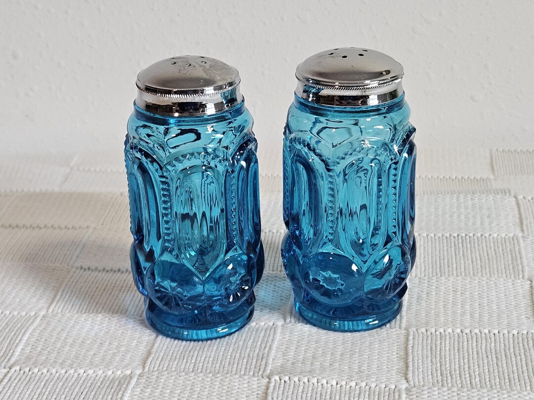 Set of Blue Moon & Stars Salt and Pepper Shakers, Blue Glass Shakers - Etsy