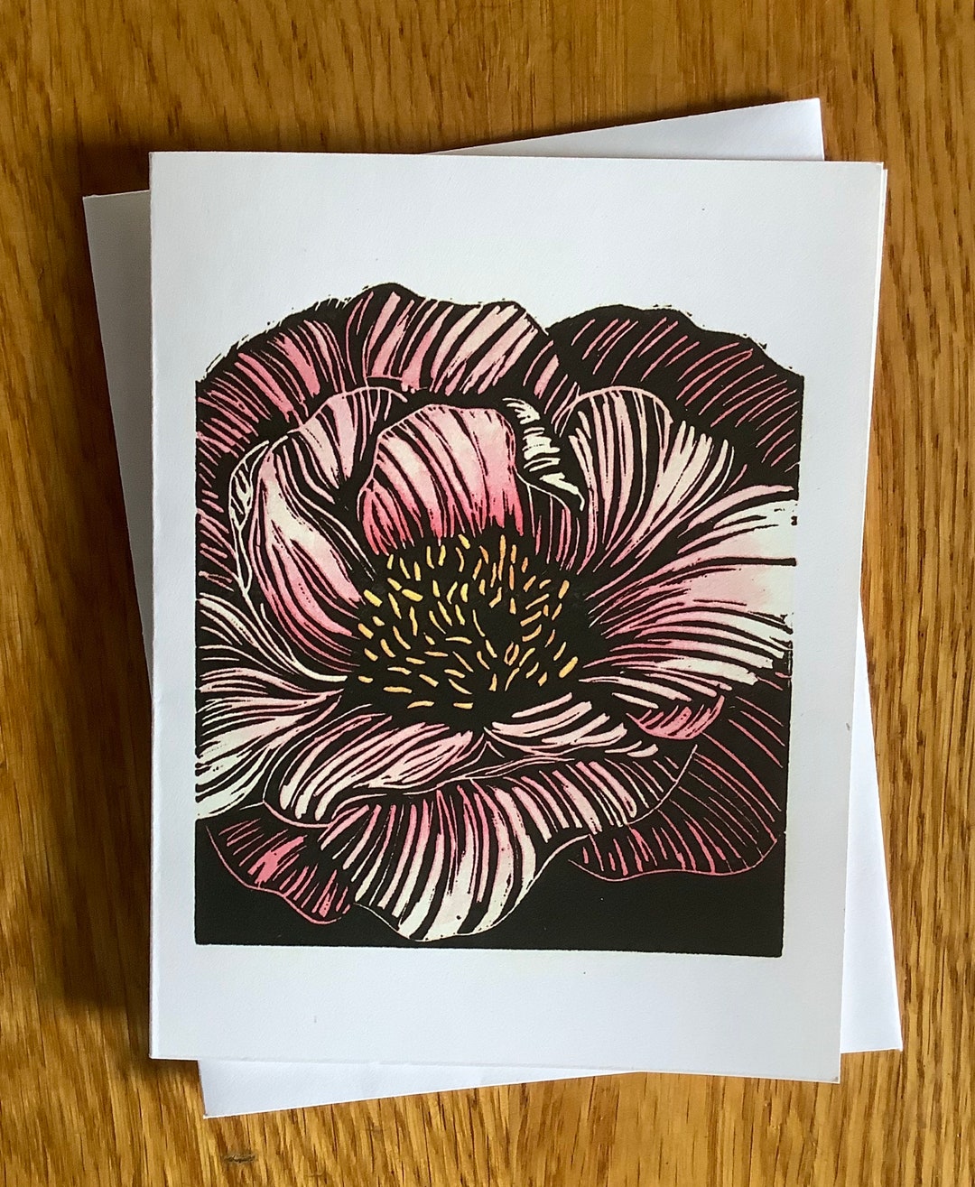 Peony Block Print Note Cards, Blank Note Cards, Flower Linocut Note ...
