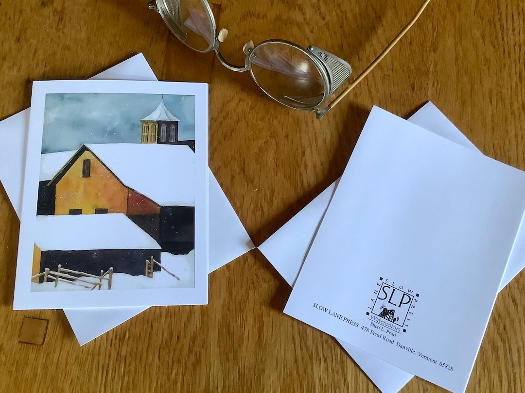 Watercolor Snowy Barn Note Cards, Blank Note Cards, Vermont Winter ...