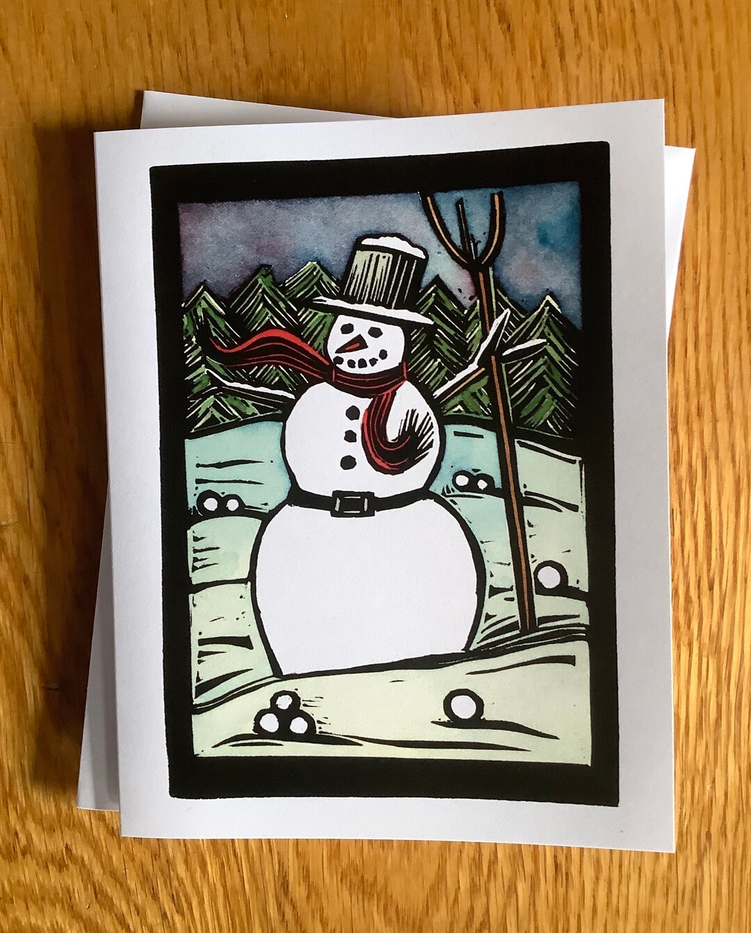 Snowman Linocut Block Print Note Cards, Winter Cards, Christmas Cards ...
