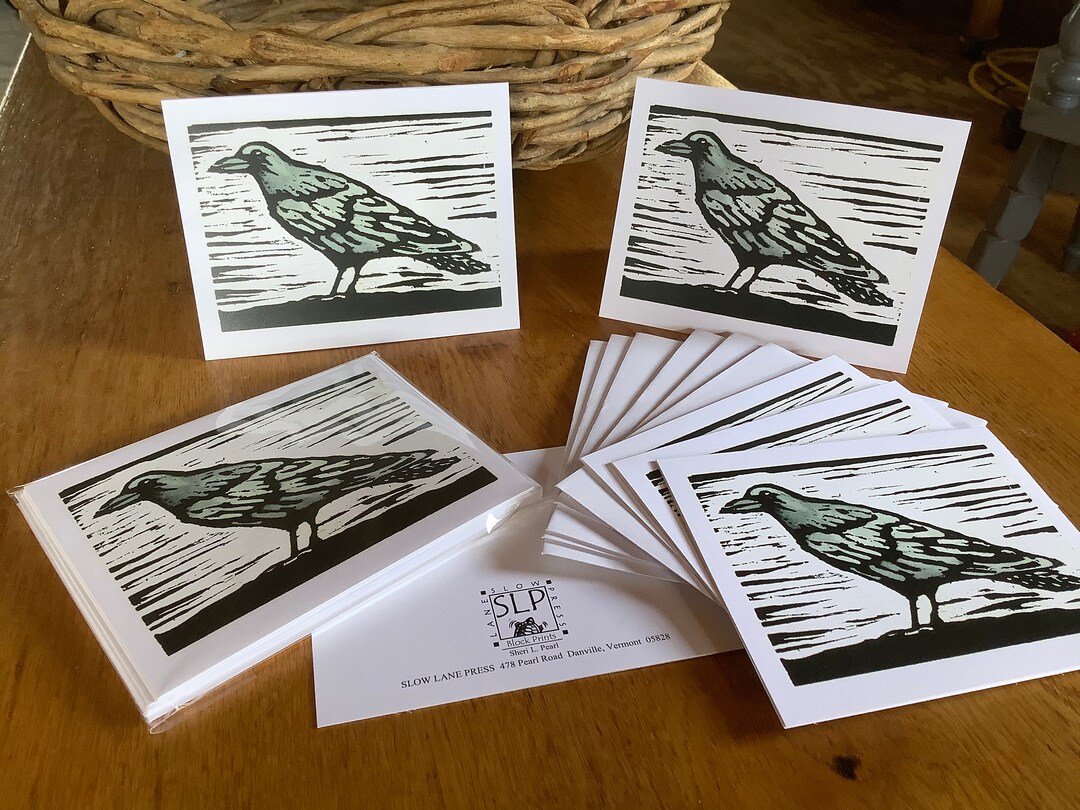 Crow Woodcut Block Print Note Cards, Block Print, Block Print Note ...