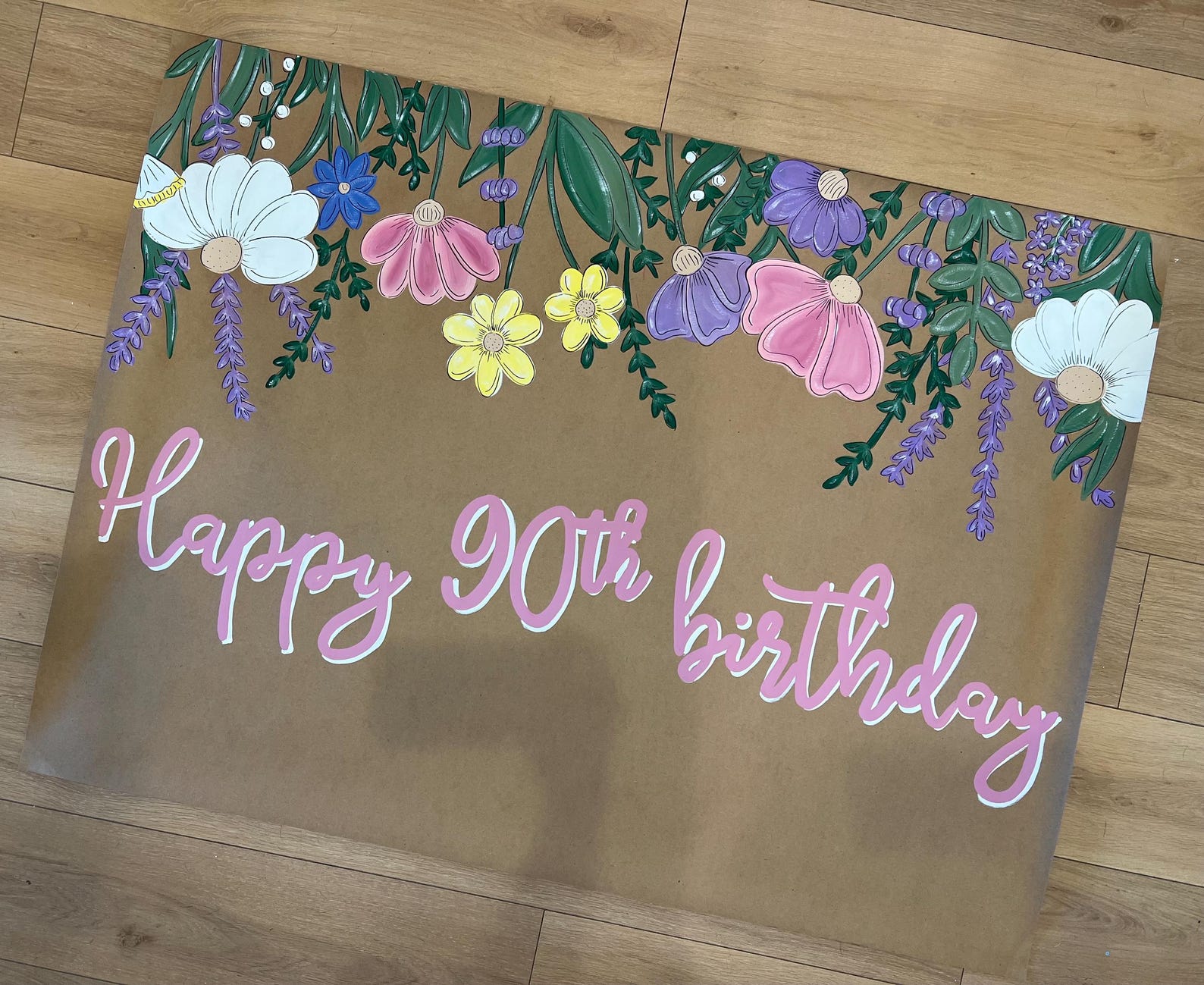 Floral Birthday Banner / Hand Painted Banner / Brown Paper Banner ...