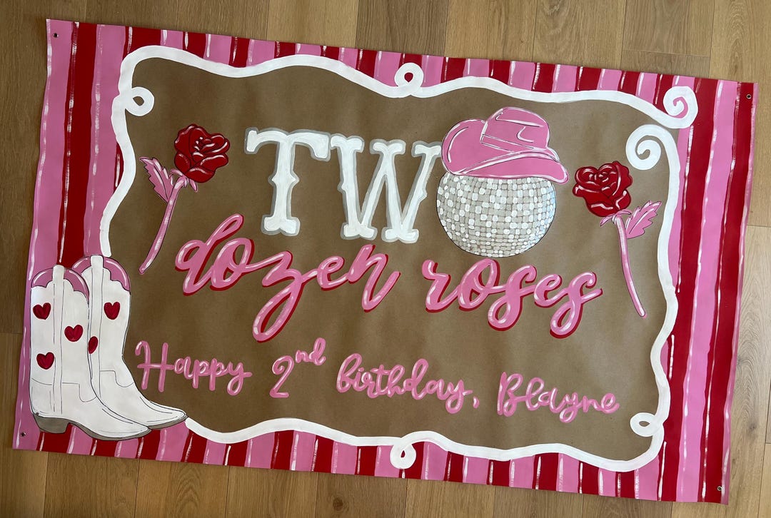 Girly Two Dozen Roses Birthday Banner / Second Birthday/ Hand Painted ...