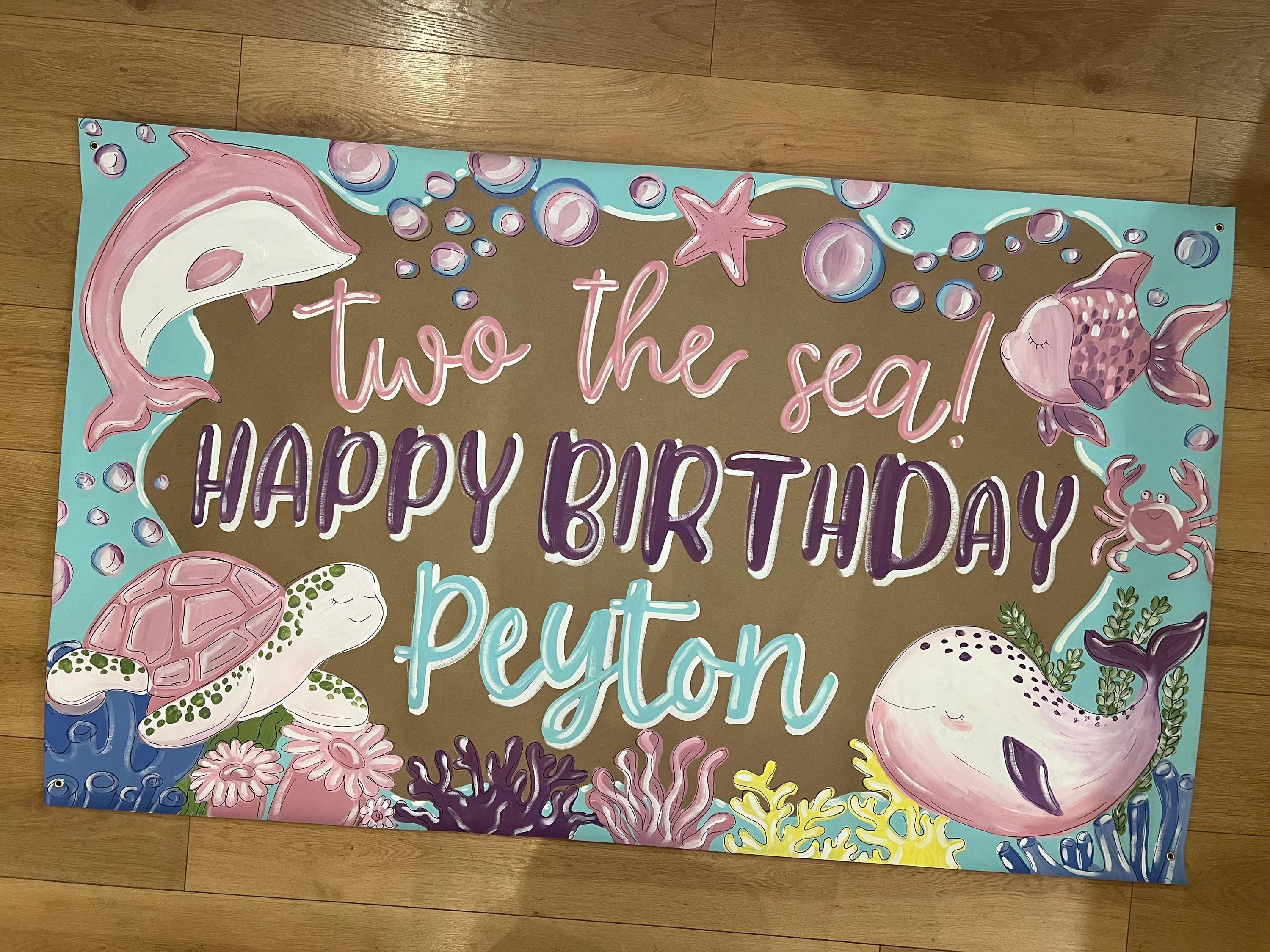 Two the Sea Hand Painted Birthday Banner / Ocean / Hand Painted / Brown ...