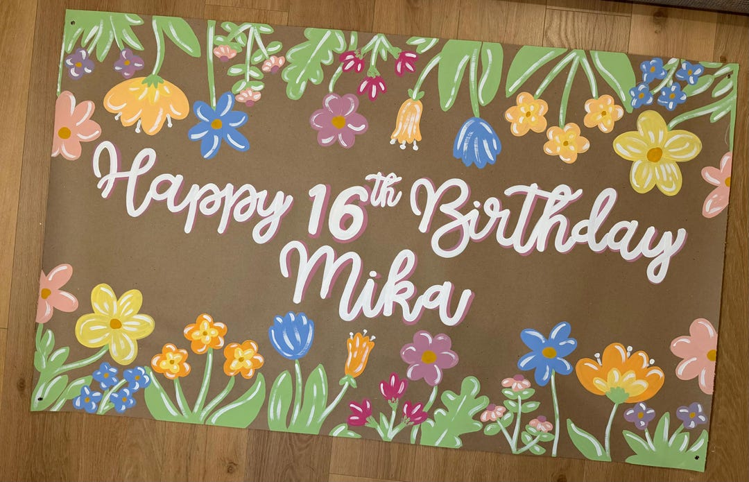 Floral Birthday Banner / Hand Painted Banner / Brown Paper Banner ...