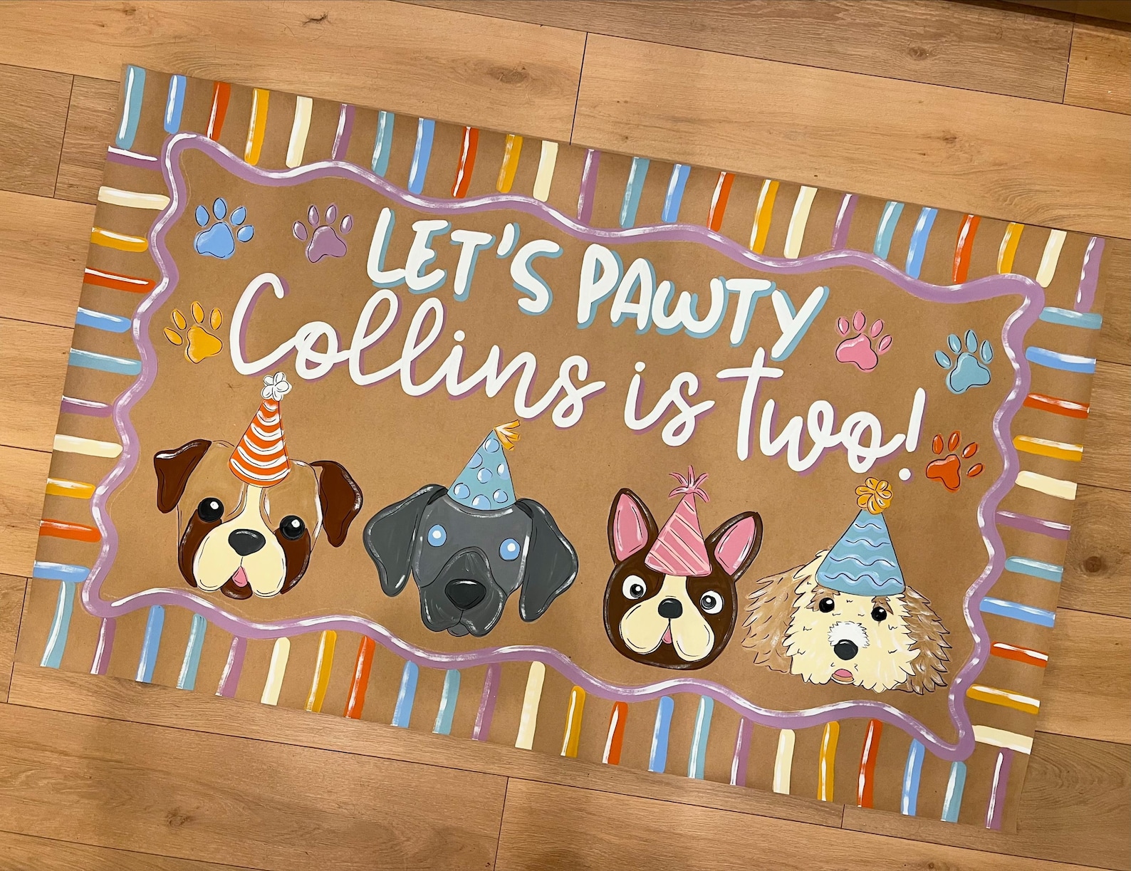 Let’s Pawty Birthday Banner / Dogs / Hand Painted Banner / Brown Paper ...