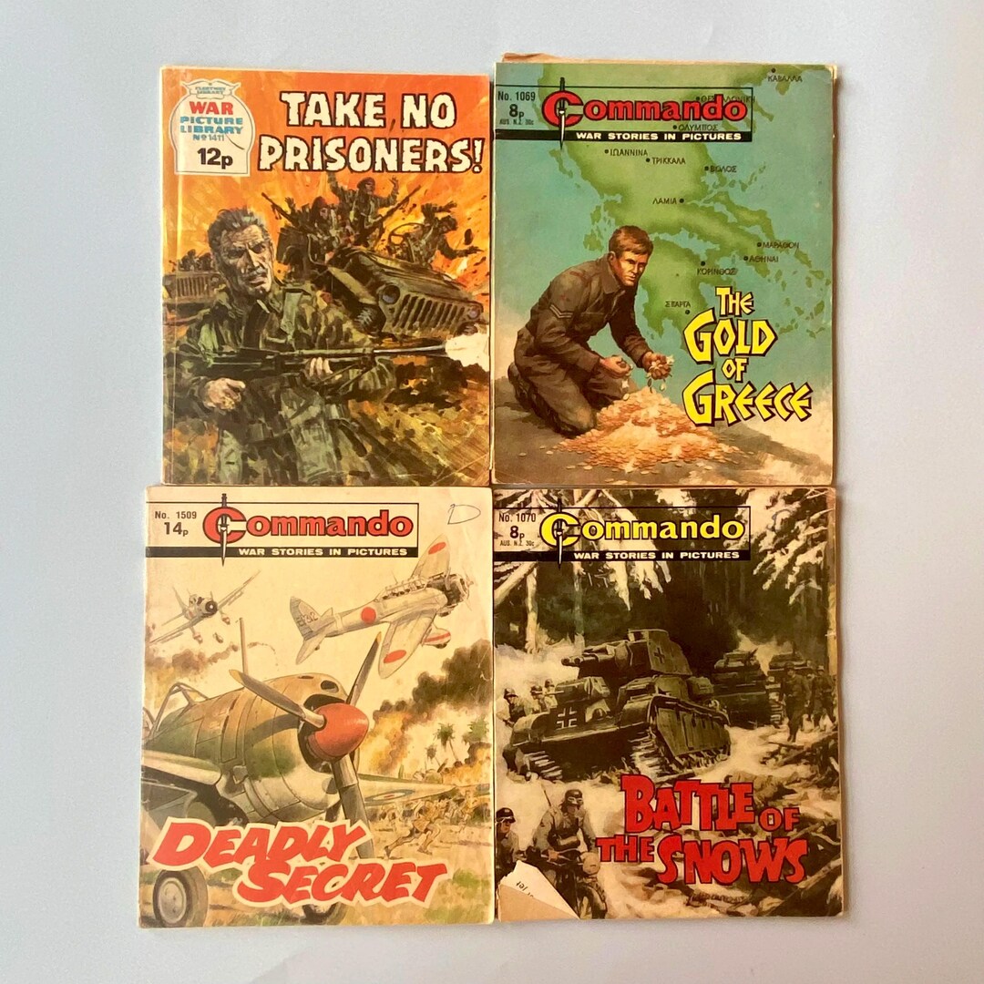 4 Vintage War Pictures Library Comics - Comic WW2 Gift or War Comic ...
