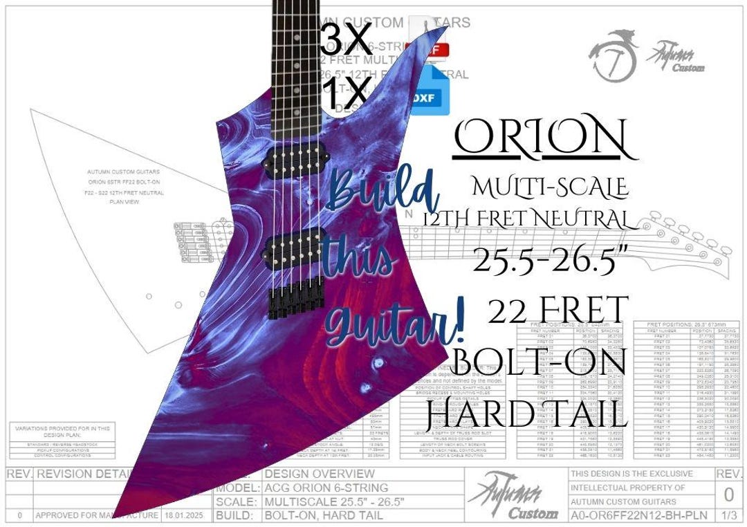 Guitar Plan Orion 22fret Multiscale 12N Electric Guitar Building ...