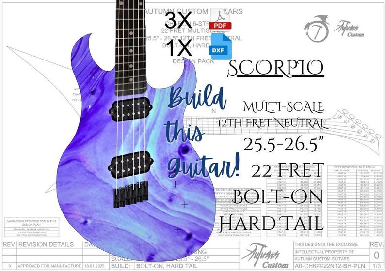 Guitar Plan Scorpio 22fret Multiscale 12N Electric Guitar Building ...