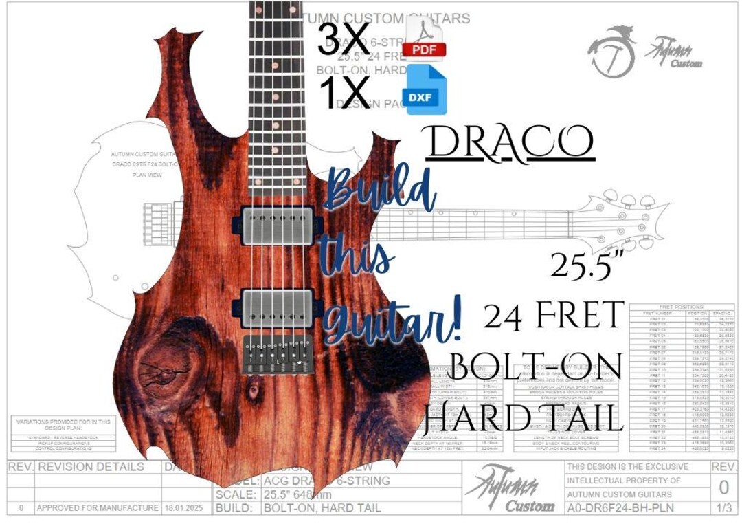 Guitar Plan Draco 25.5" 24fret Electric Guitar Building Luthier ...