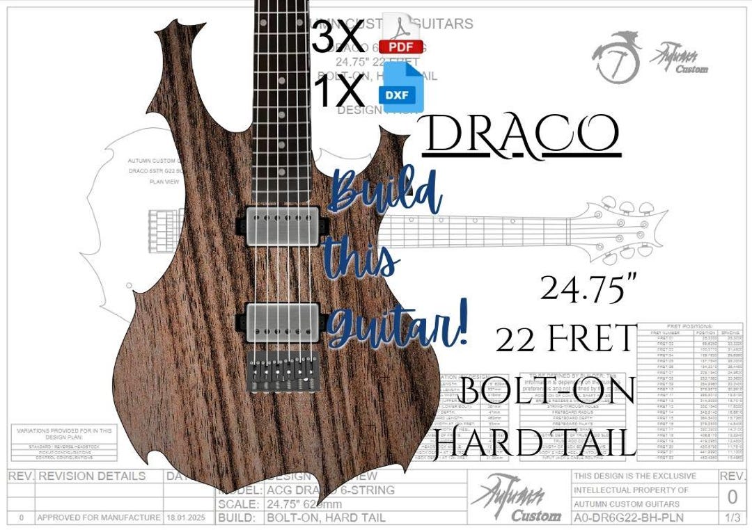 Guitar Plan Draco 24.75" 22fret Electric Guitar Building Luthier ...
