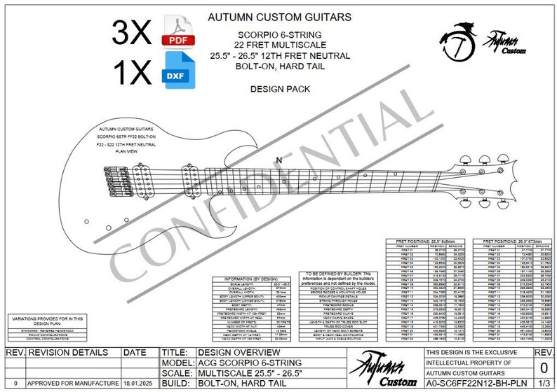 Guitar Plan Scorpio 22fret Multiscale 12N Electric Guitar Building ...